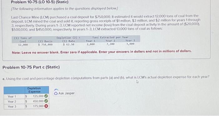 Problem 10-75 (LO 10-5) (Static) [The following | Chegg.com