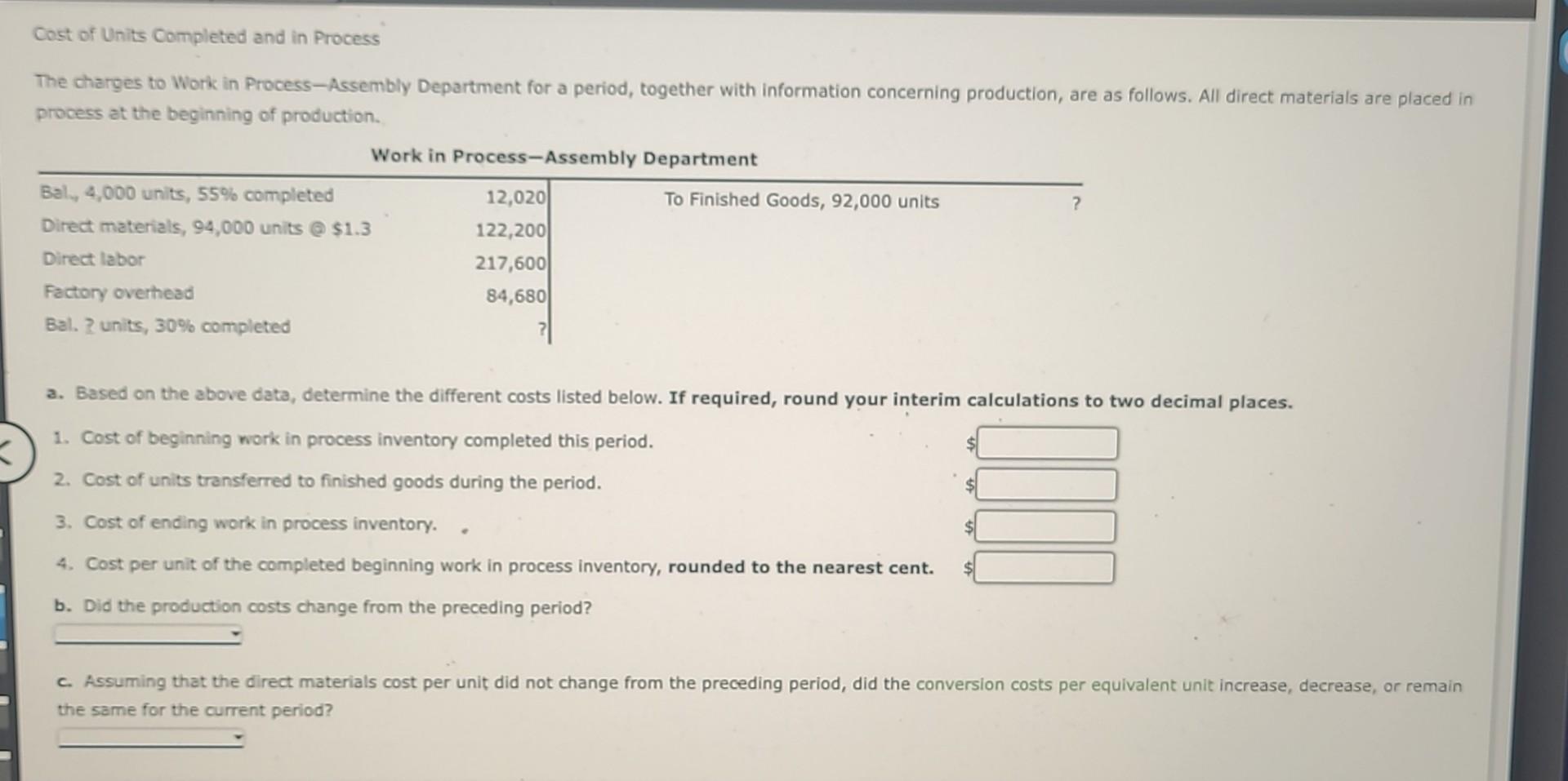 Solved Cost of Units Completed and in Process The charges to | Chegg.com