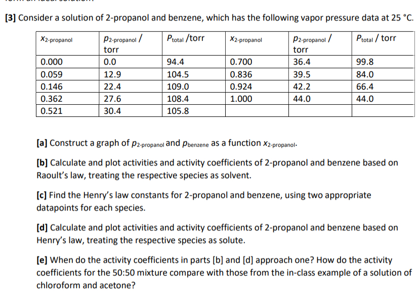 Solved [3] ﻿Consider a solution of 2-propanol and benzene, | Chegg.com