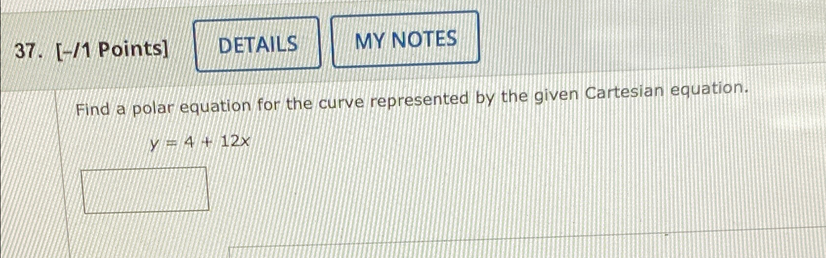 Solved [-/1 ﻿Points]Find a polar equation for the curve | Chegg.com