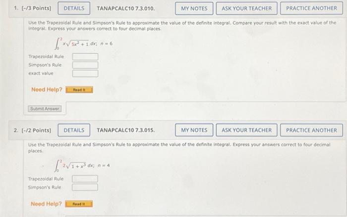 Solved Use the Trapezoidal Rule and Simpson's Rule to | Chegg.com