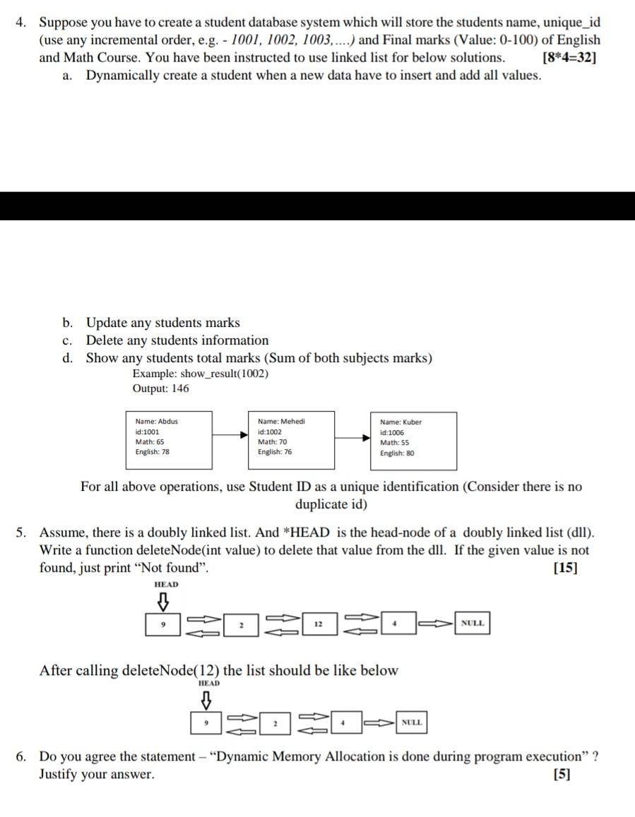 Solved 4. Suppose you have to create a student database | Chegg.com