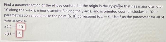 Solved Find a parametrization of the ellipse centered at the | Chegg.com
