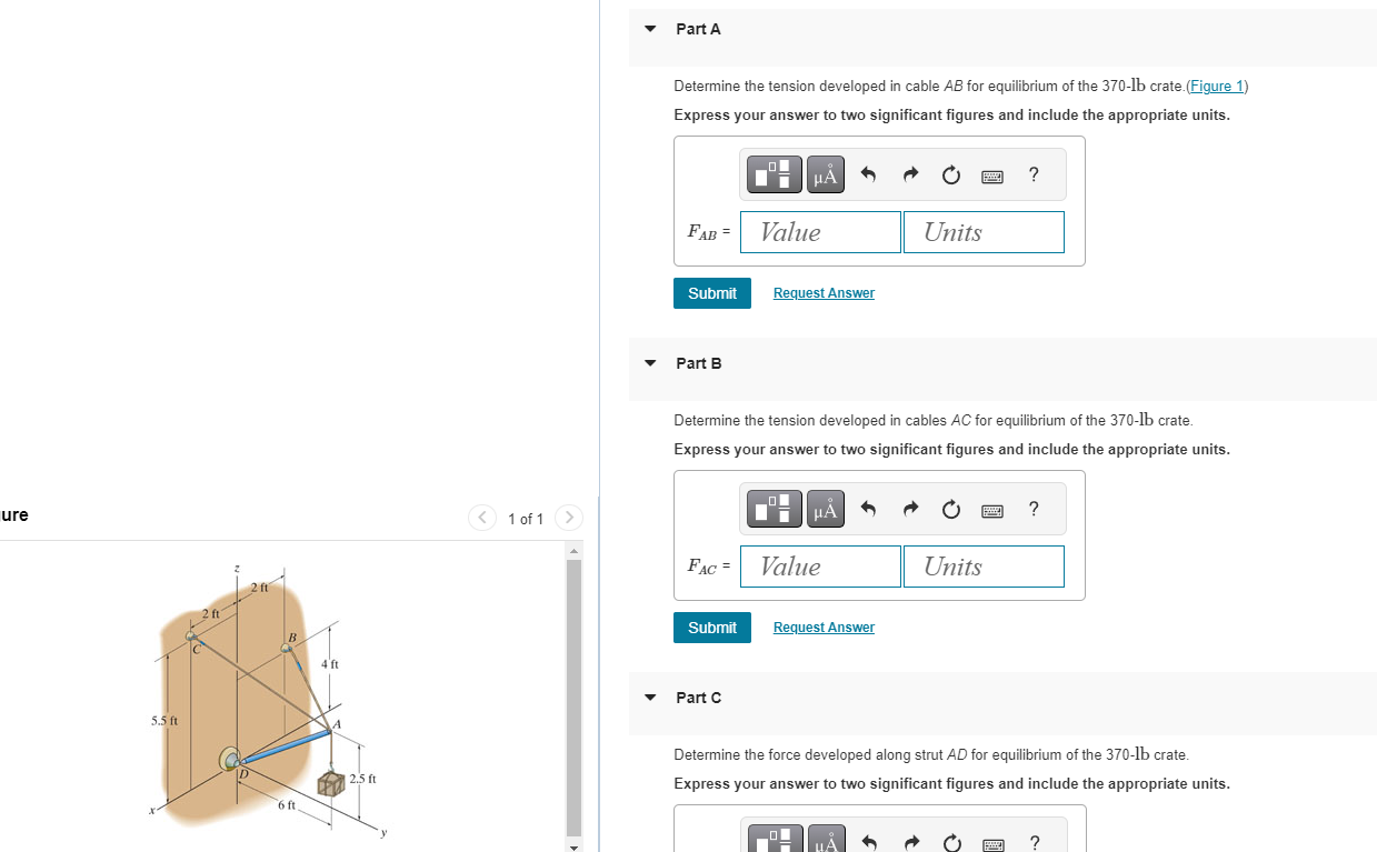 Solved Part ADetermine the tension developed in cable AB | Chegg.com