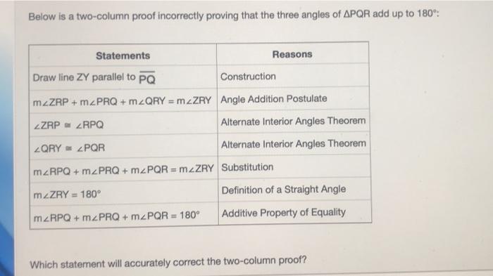 Solved Below is a two-column proof incorrectly proving that | Chegg.com