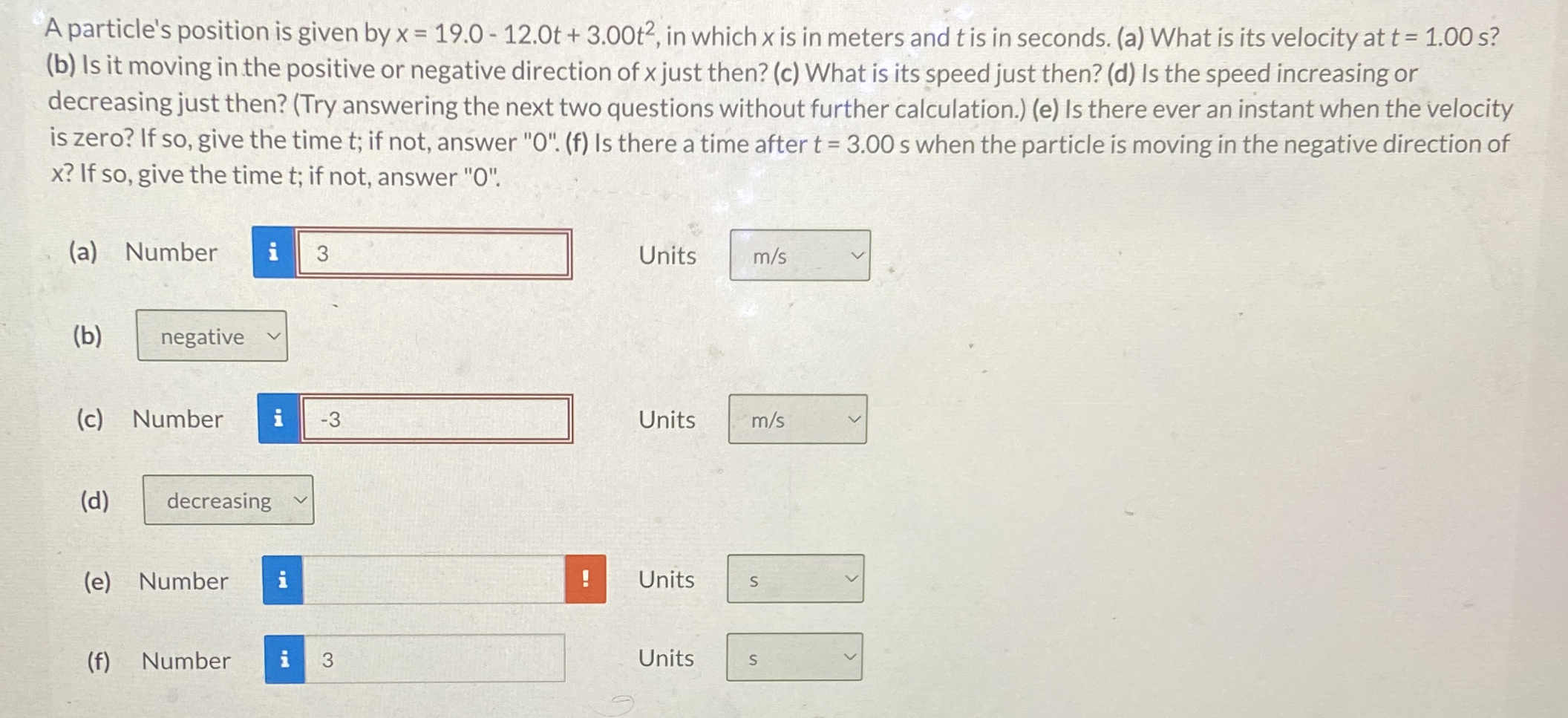 Solved How to solve A particle's position is given by | Chegg.com