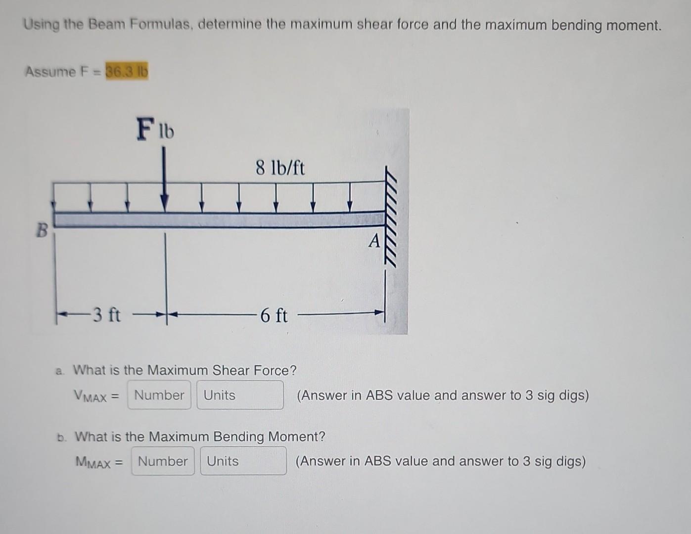 Solved Using the Beam Formulas, determine the maximum shear | Chegg.com