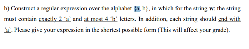 Solved b) ﻿Construct a regular expression over the alphabet | Chegg.com
