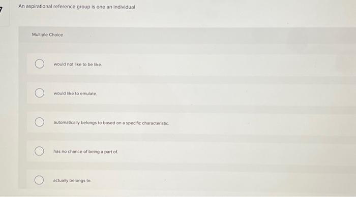 Solved An aspirational reference group is one an individual | Chegg.com