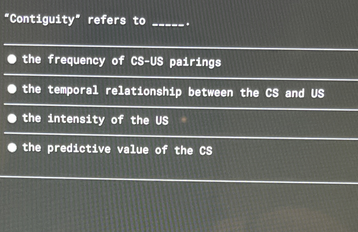 Solved "Contiguity" refers to q, ﻿the frequency of CS-US | Chegg.com