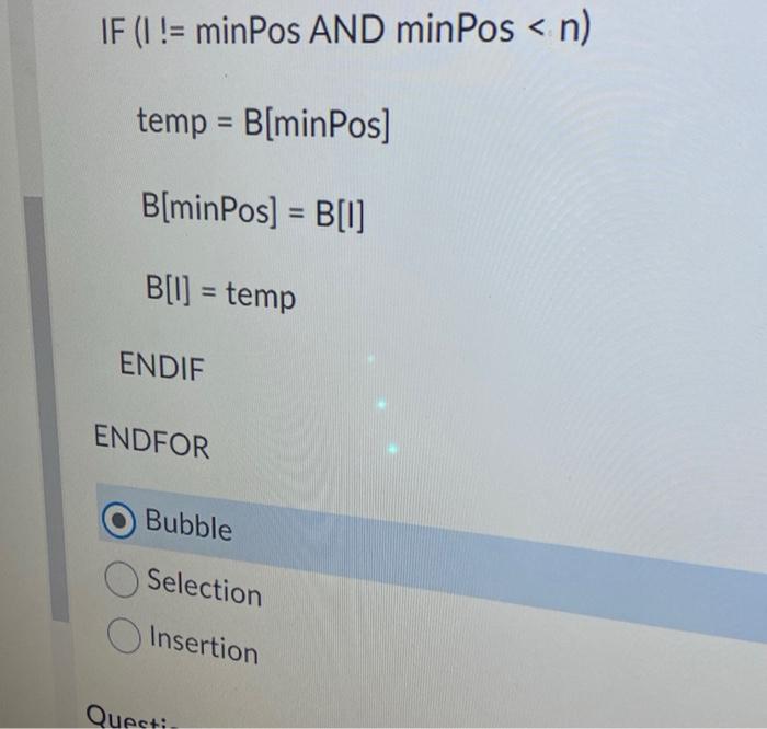 Solved Which sorting algorithm is presented below? FOR each | Chegg.com