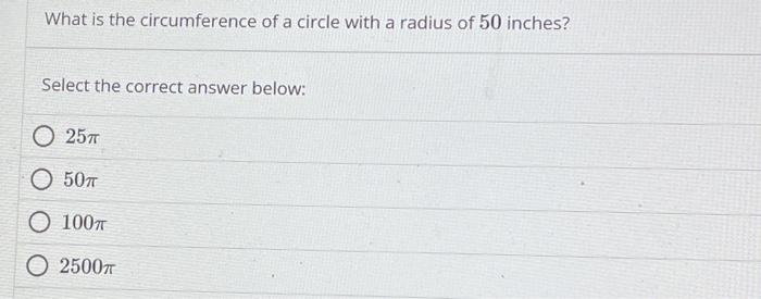 Solved What is the circumference of a circle with a radius | Chegg.com