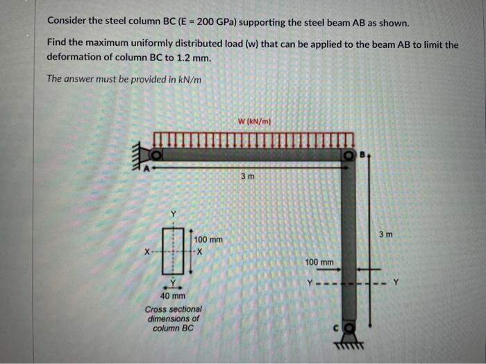 Solved The steel column BC supporting AB as shown.Find the | Chegg.com