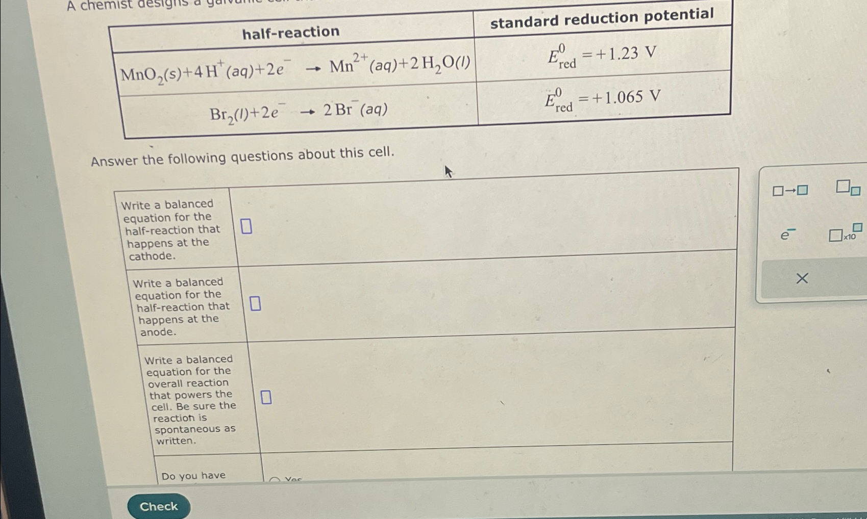 Solved \table[[half-reaction,standard reduction | Chegg.com