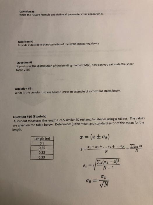 Solved Question #6 Write the flexure formula and define all | Chegg.com