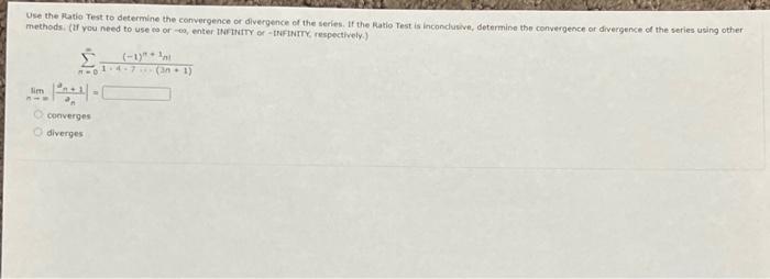 Solved Use the Hatio Test to determine the convergence or | Chegg.com