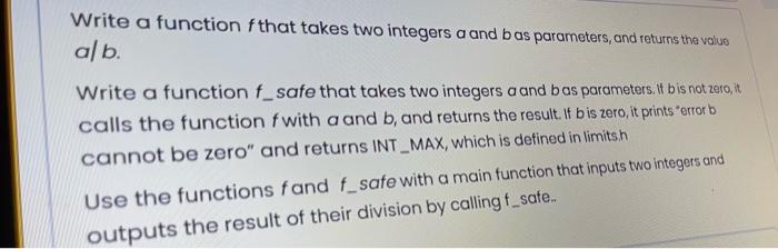 Solved Write a function f that takes two integers a and bas | Chegg.com