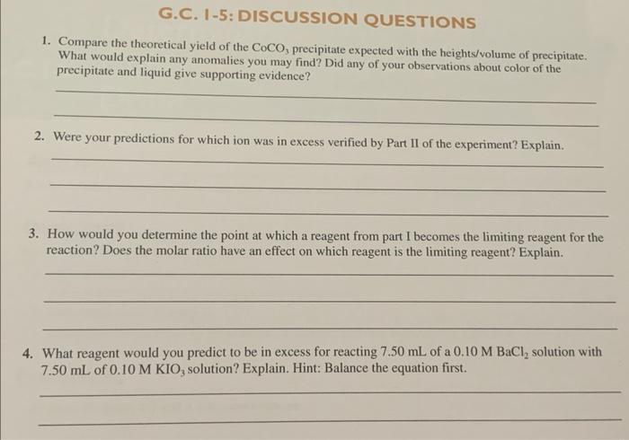 Solved 1. Compare the theoretical yield of the CoCO3 | Chegg.com