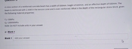 Solved A cross-section of a reinforced concrete beam has a | Chegg.com