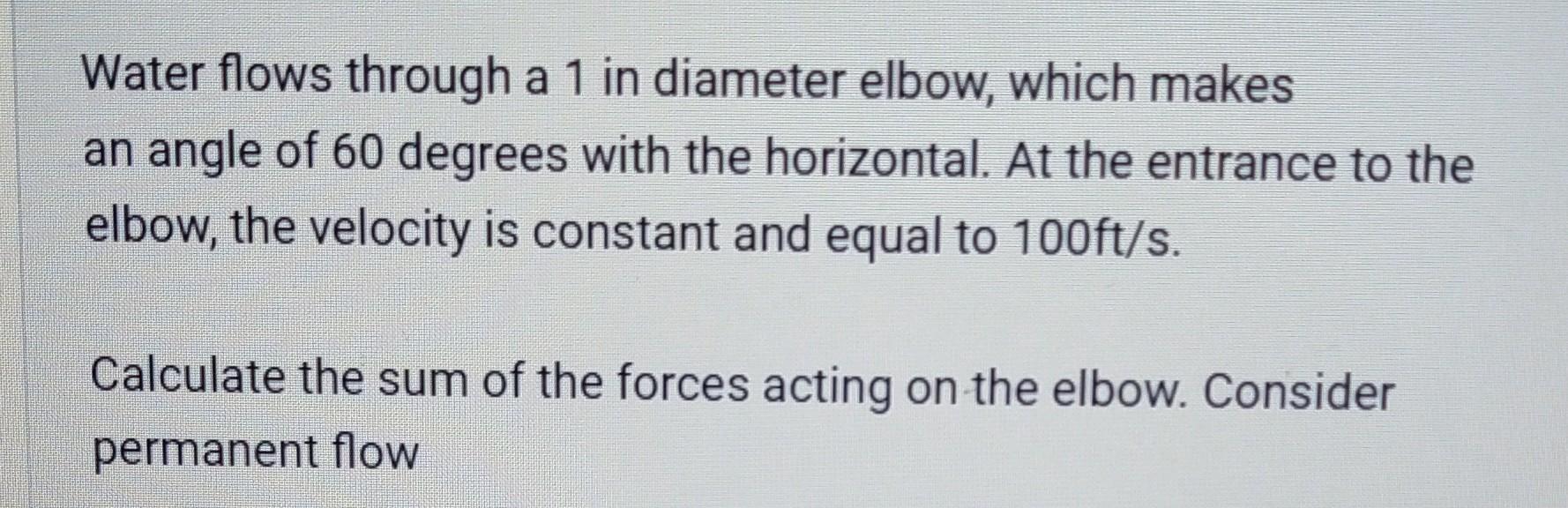 Solved Water flows through a 1 in diameter elbow, which | Chegg.com