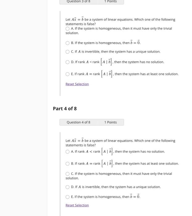 Solved Let Ax=b be a system of linear equations. Which one | Chegg.com