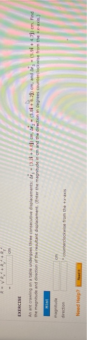 Solved R = VR + R cm EXERCISE An ant trawing on a table | Chegg.com