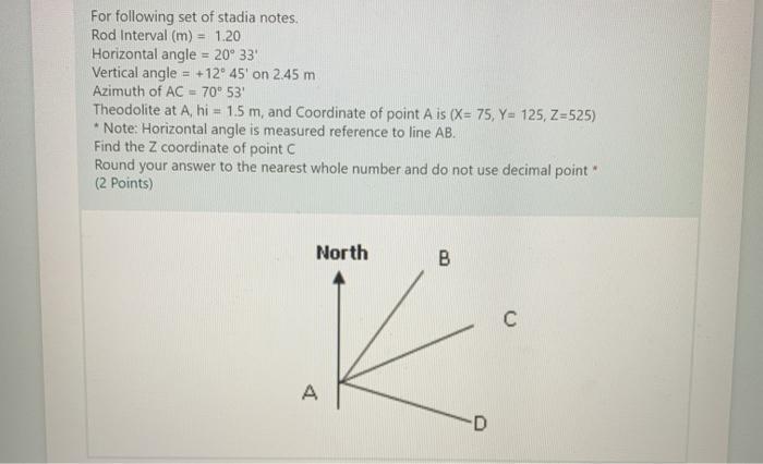 For following set of stadia notes. Rod Interval (m) = | Chegg.com