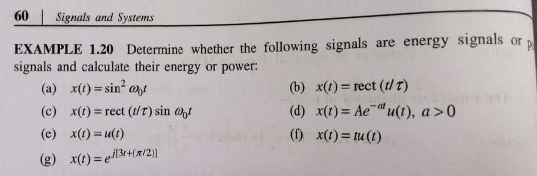 Solved EXAMPLE 1.20 Determine whether the following signals | Chegg.com
