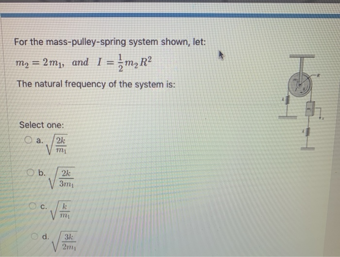 Solved For the mass-pulley-spring system shown, let: m2 = | Chegg.com