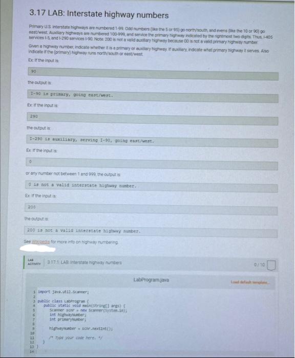 Solved 3.17 LAB: Interstate highway numbers services 1.5 and | Chegg.com