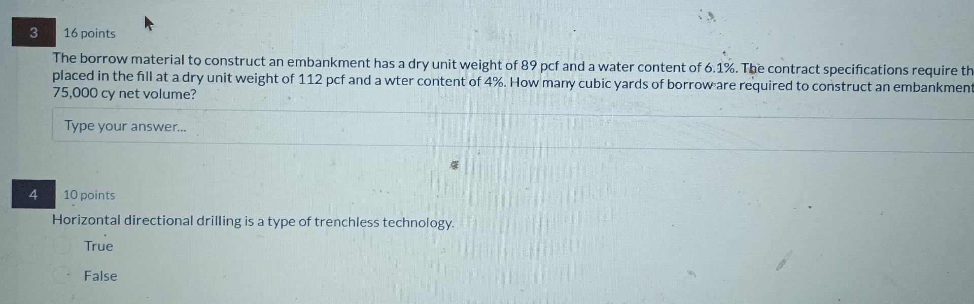 Solved The borrow material to construct an embankment has a | Chegg.com