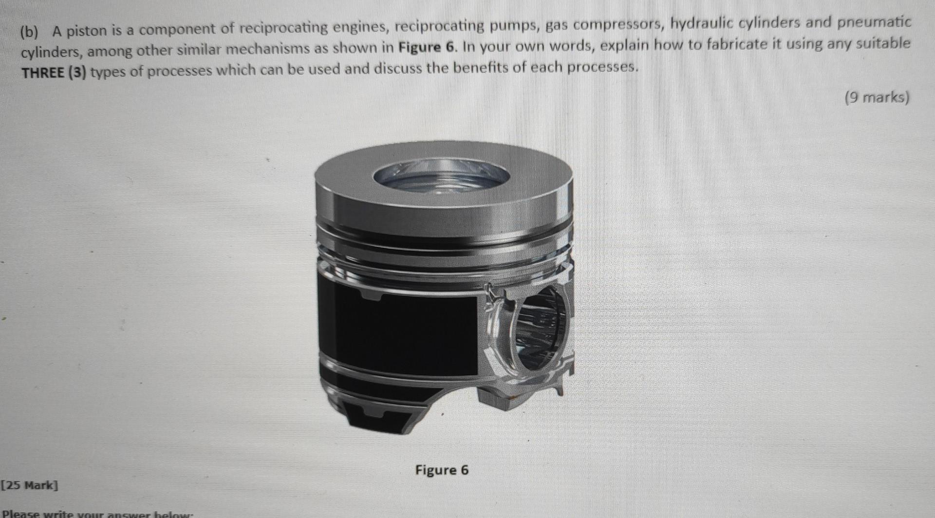 Solved (b) A piston is a component of reciprocating engines, | Chegg.com