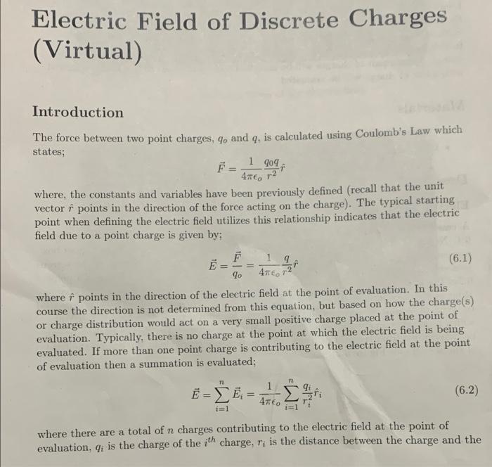 Solved Electric Field of Discrete Charges (Virtual) | Chegg.com