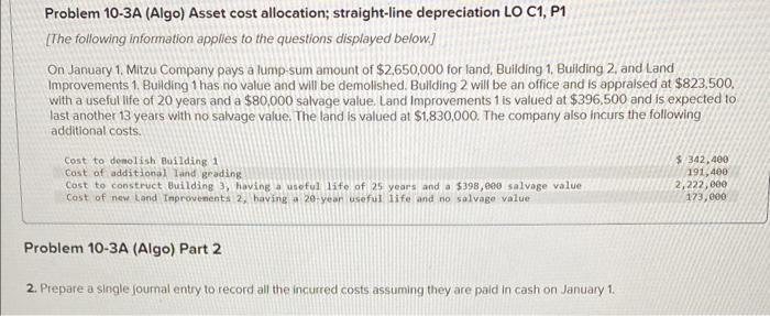 Solved Problem 10-3A (Algo) Asset cost allocation; | Chegg.com