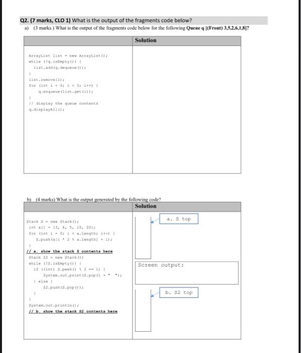 Solved Q2. (7 marks, CLO 1) What is the output of the | Chegg.com