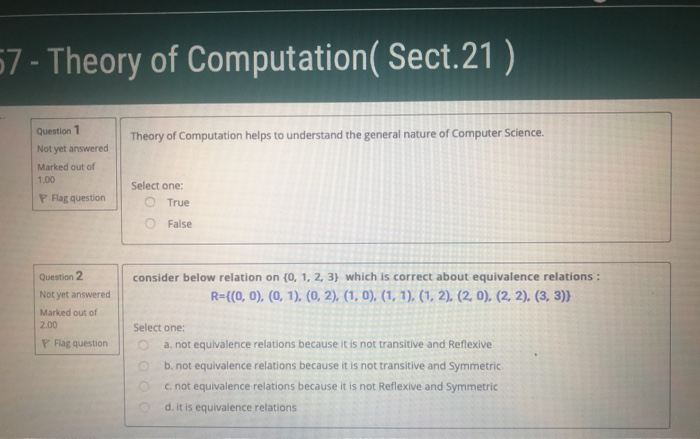 Solved 57 - Theory of Computation Sect.21) Question 1 Not | Chegg.com