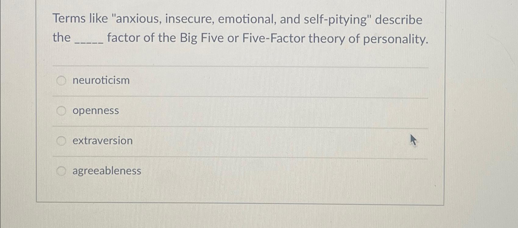 Solved Terms like "anxious, insecure, emotional, and | Chegg.com