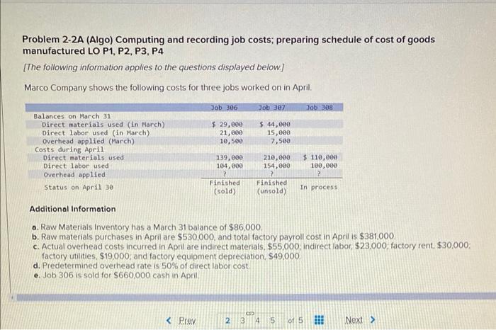 Solved Problem 2-2A (Algo) Computing and recording job | Chegg.com