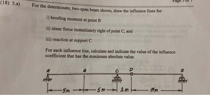 Solved Page 30 (18) 5.a) For the determinate, two-span beam | Chegg.com