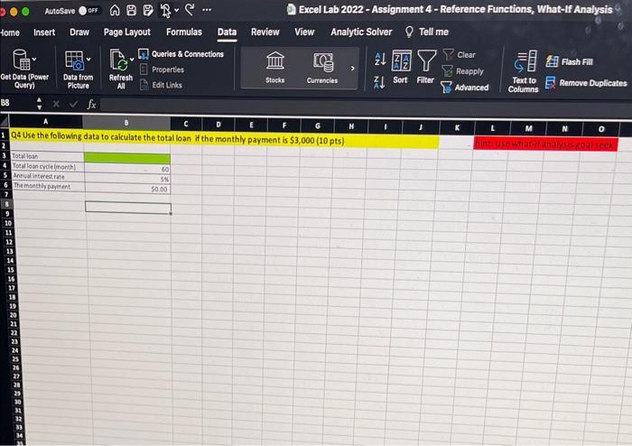 Solved Q4 Use the following data to calculate the total loan | Chegg.com