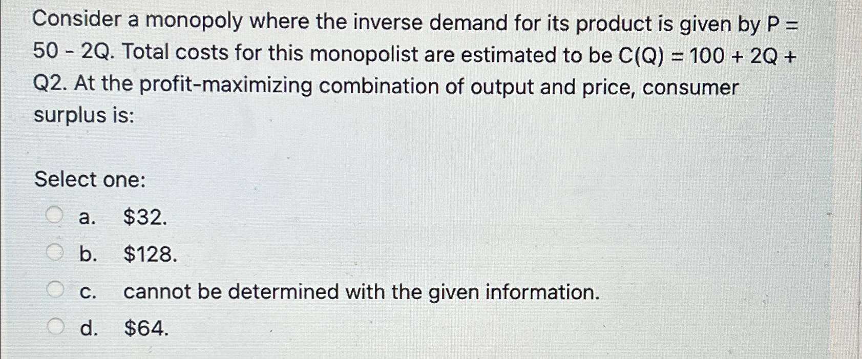 Solved Consider a monopoly where the inverse demand for its | Chegg.com