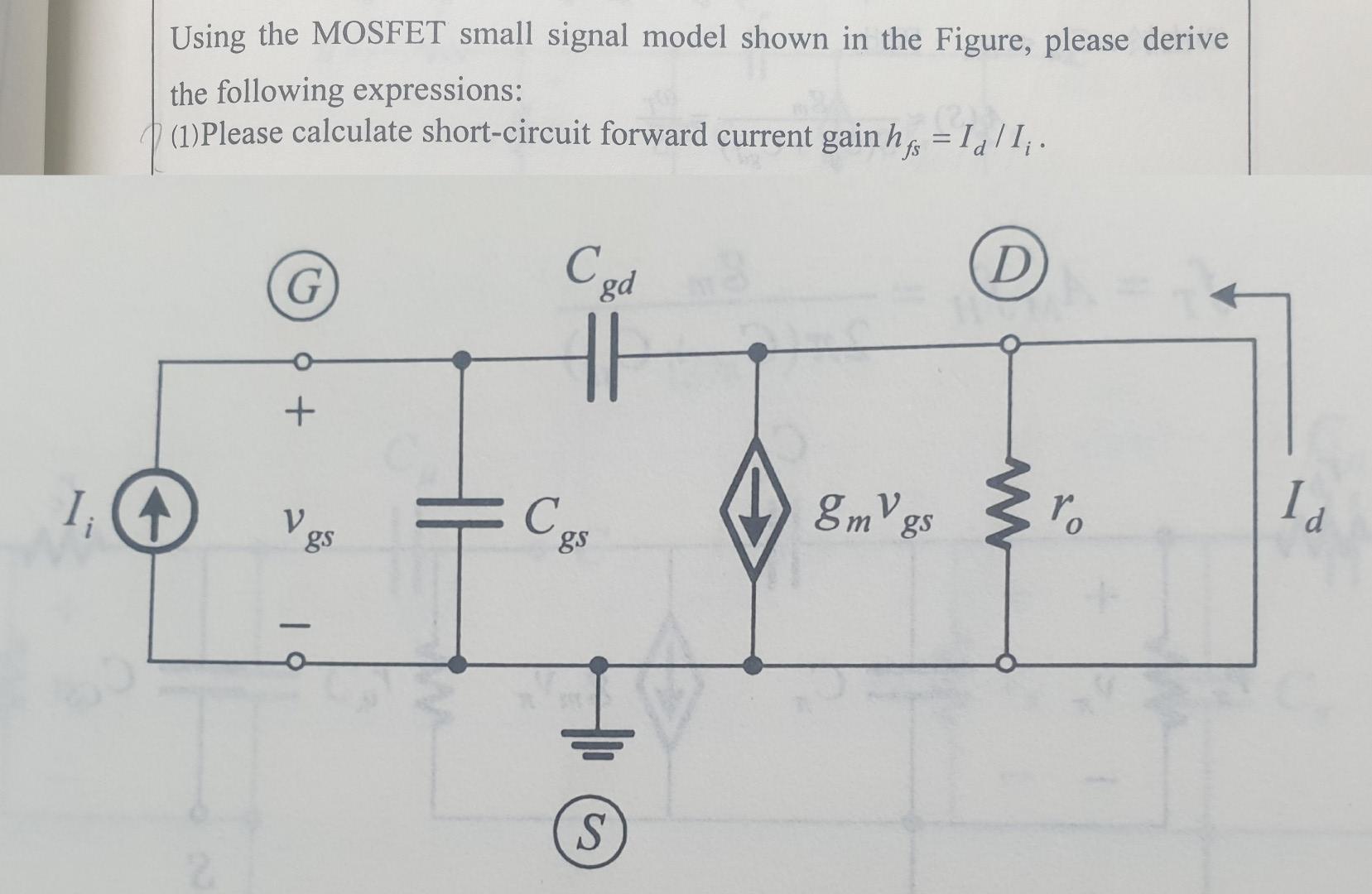 Solved Using the MOSFET small signal model shown in the | Chegg.com