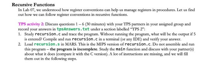 Solved Recursive Functions In Lab 07, we understood how | Chegg.com