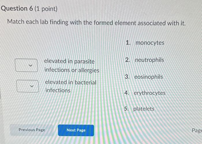 Solved Match each lab finding with the formed element | Chegg.com