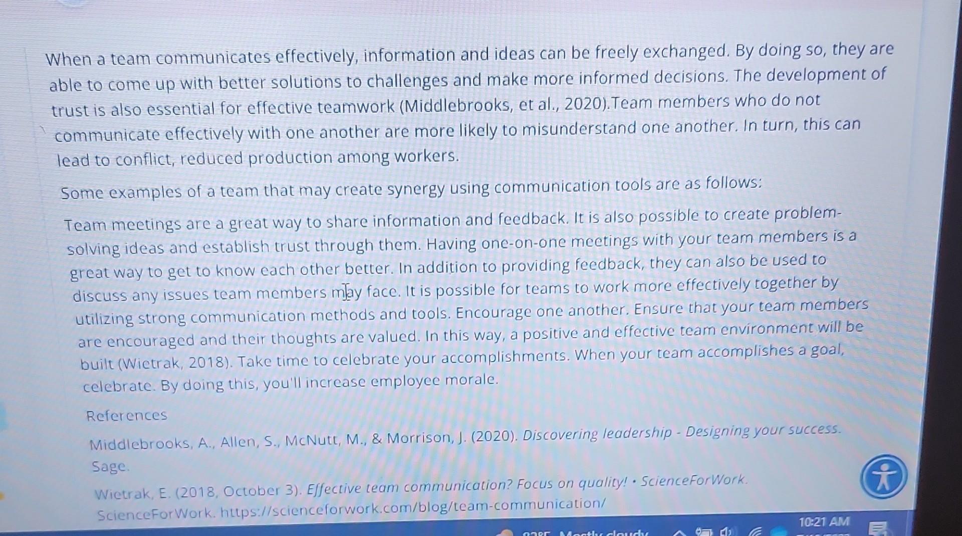 Solved "The development of trust is also essential for | Chegg.com
