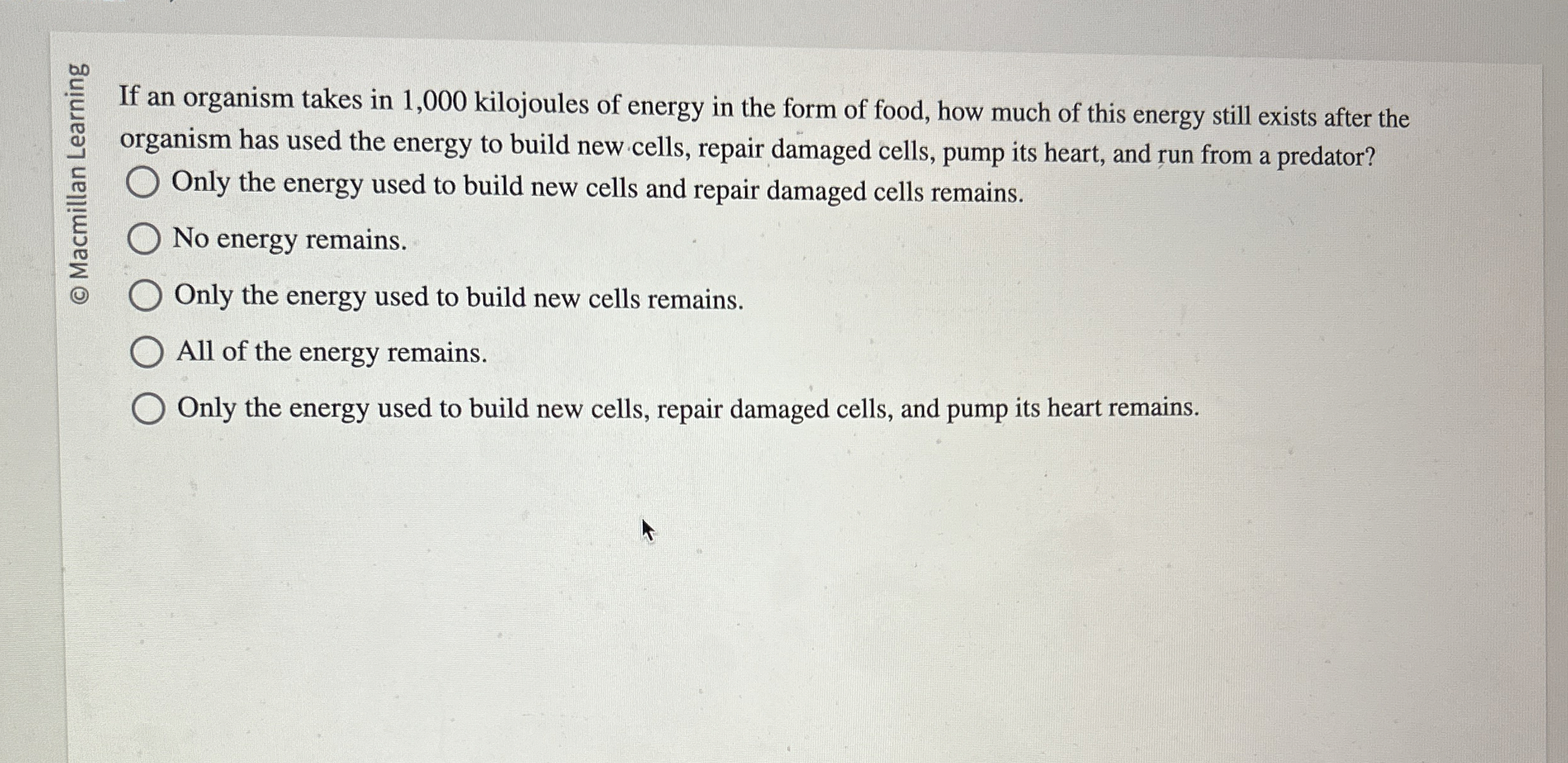 Solved If an organism takes in 1,000 ﻿kilojoules of energy | Chegg.com
