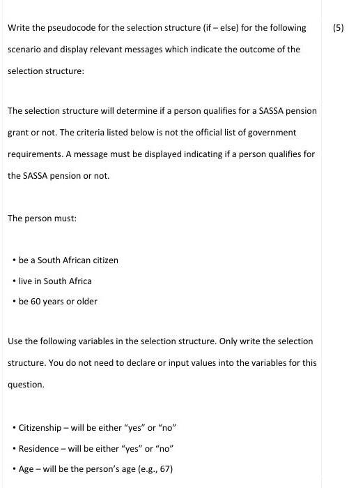 Solved Write the pseudocode for the selection structure | Chegg.com