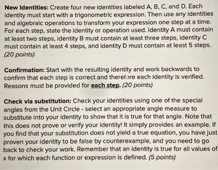 Solved New Identities: Create four new identities labeled A, | Chegg.com