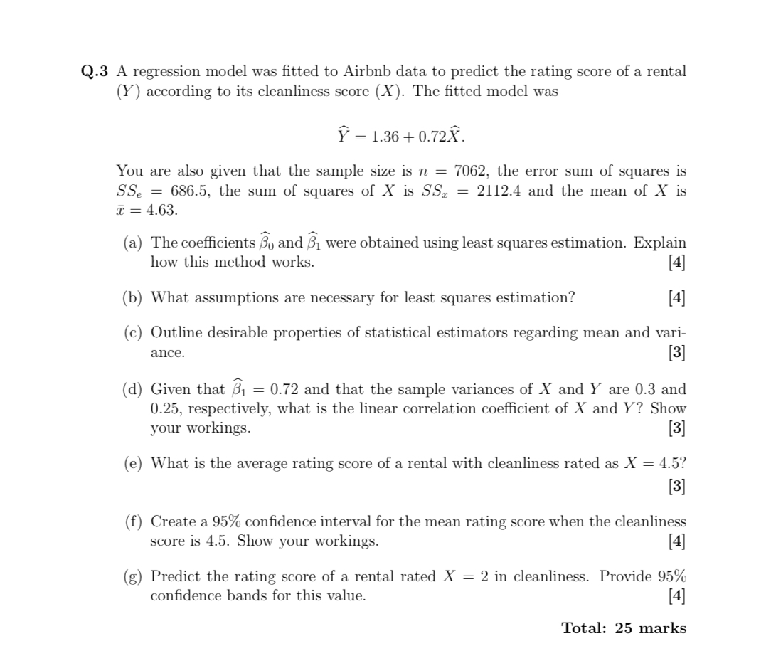 Solved Q. 3 ﻿A regression model was fitted to Airbnb data to | Chegg.com