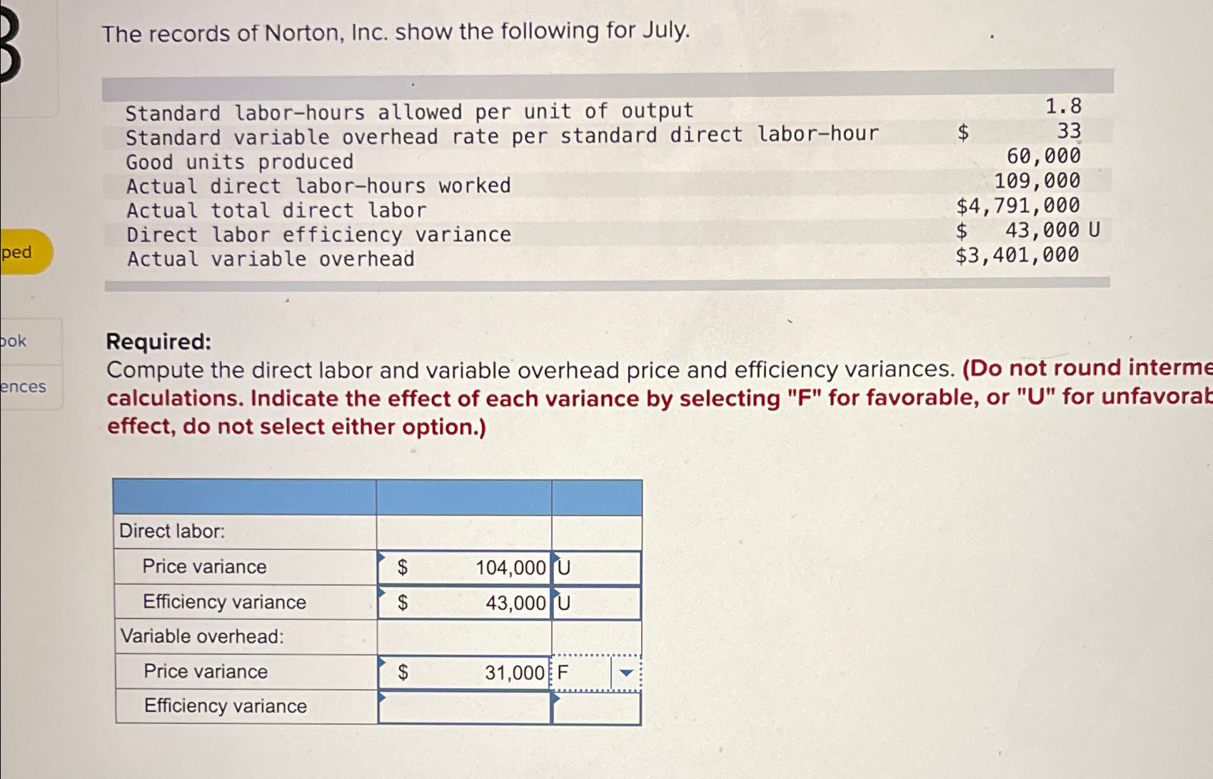 Solved The records of Norton, Inc. show the following for | Chegg.com